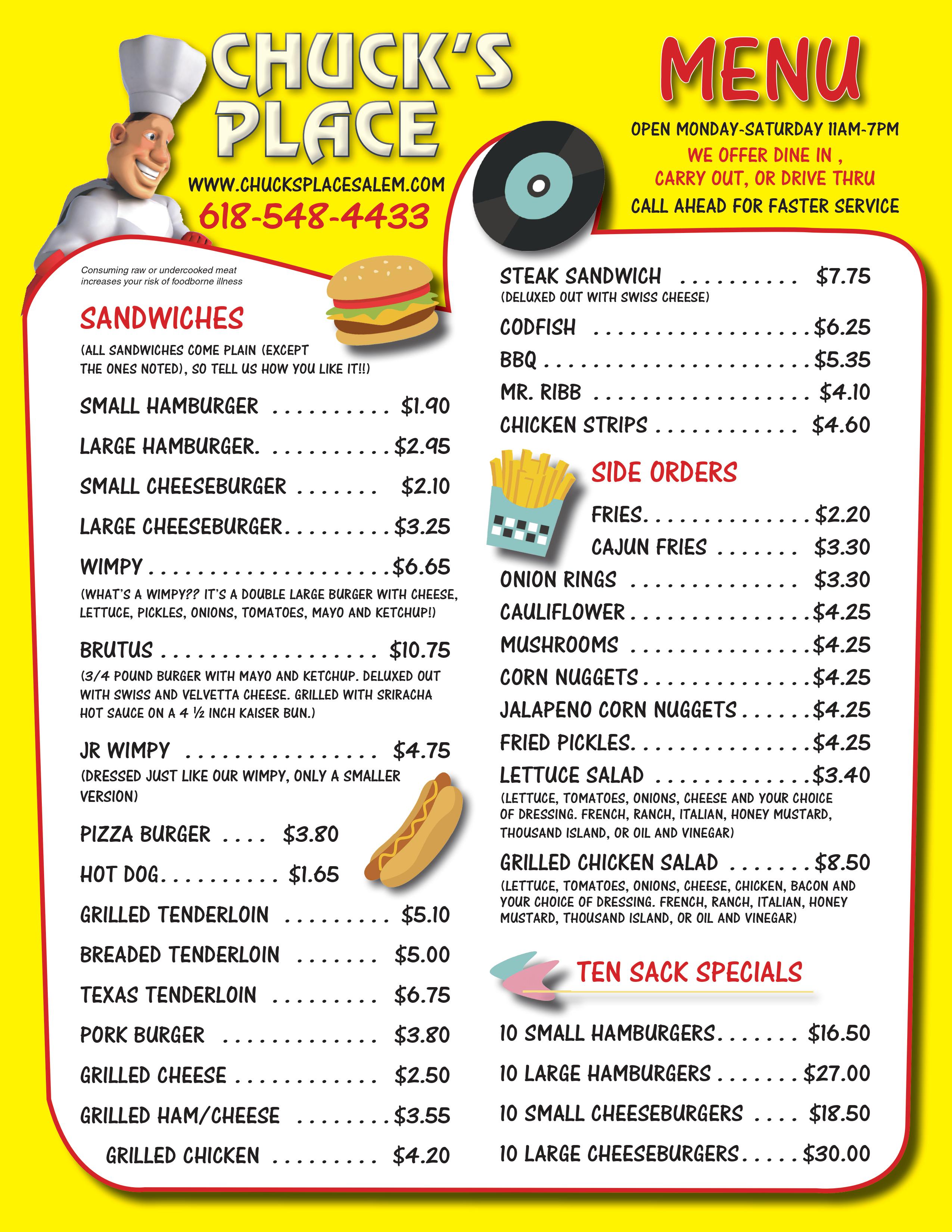 Menu – Chucks Place